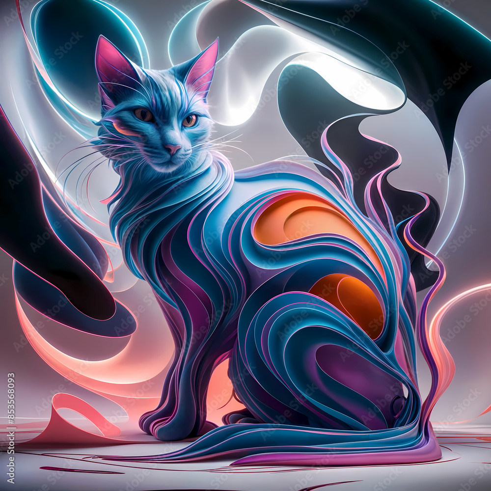 Digital concept art of cats surrounded by dynamic swirling patterns of ...