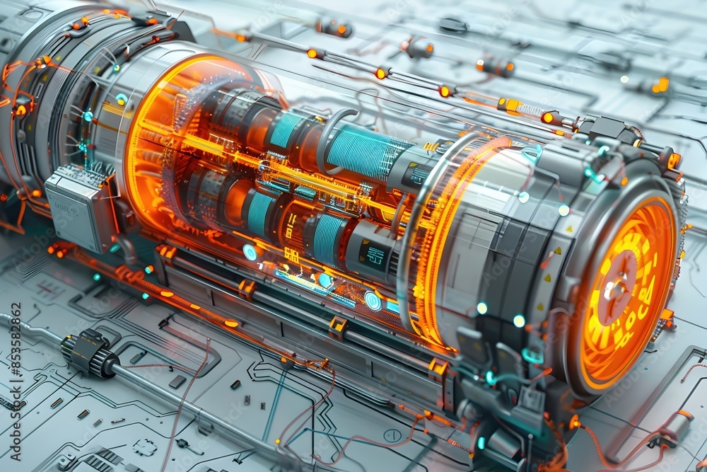 Detailed Cutaway View of an Advanced Iron-Air Battery with Complex ...