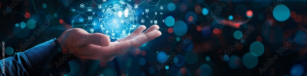 Businessman Holding Virtual Big Data Icon with Technology Symbols ...