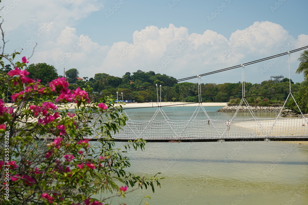 Palawan Beach on Sentosa Island in Singapore features a famous rope ...