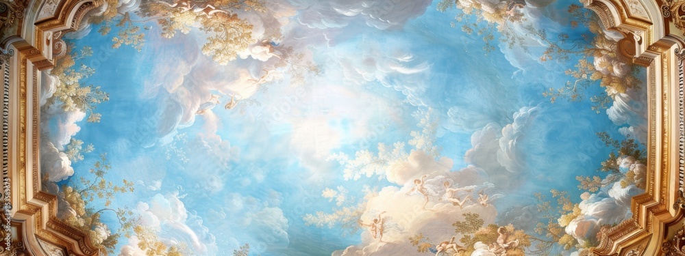 Baroque Style Ceiling Mural Featuring Blue Sky and Heavenly Scene ...
