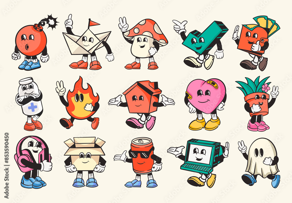 Retro Character Design Set Stock Template | Adobe Stock