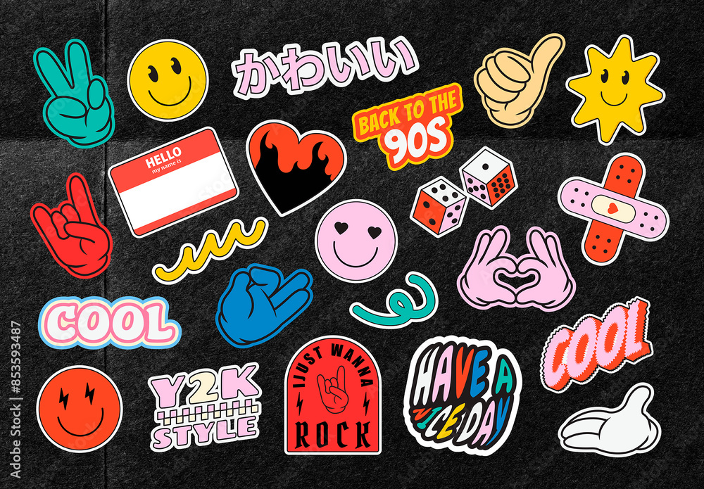 Retro Cute Sticker Design Set Stock Template | Adobe Stock