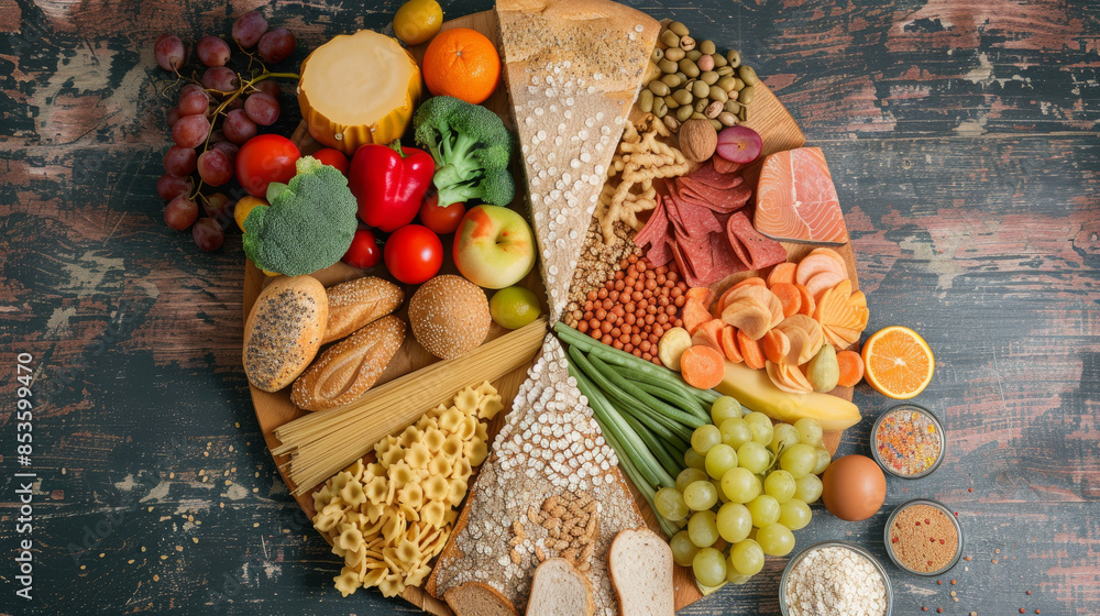 A pie chart shows the different food groups, replacing the traditional ...