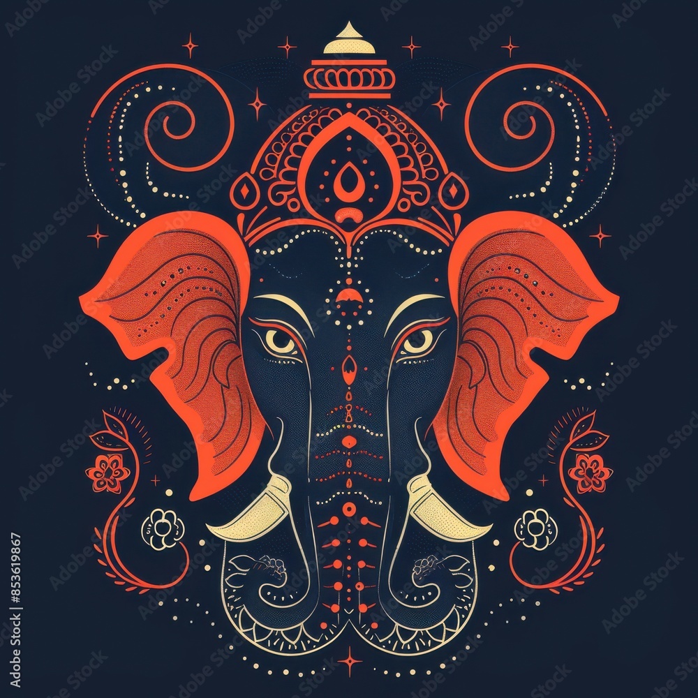 Intricate illustration of Ganesh elephant head with decorative patterns ...
