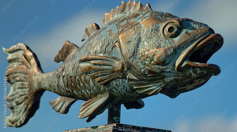 A sculpture of a fish with its mouth open, great for use in water ...