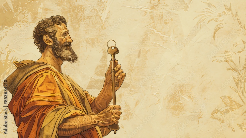 Apostle Peter Holding Keys to Kingdom of Heaven Biblical Illustration ...