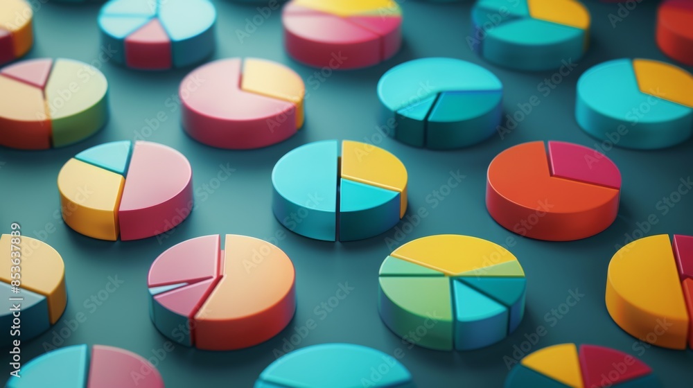Colorful Pie Charts, A collection of vibrant 3D pie charts in various ...
