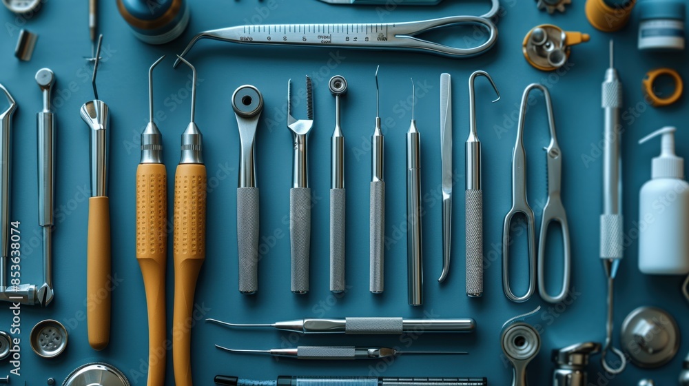 Set of Precision Surgical Instruments. Detailed arrangement of various ...