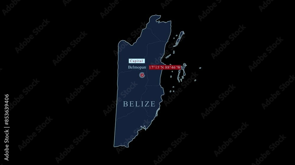 Stylized Belize map with Belmopan capital city and geographic ...