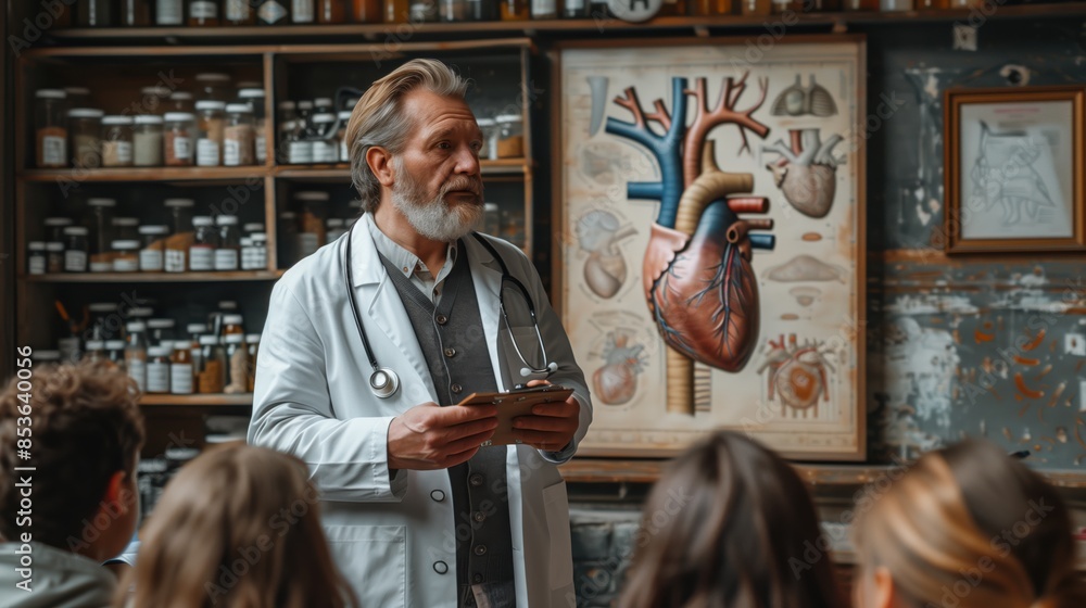 Senior Doctor Teaching Anatomy to Students. Senior doctor conducting an ...