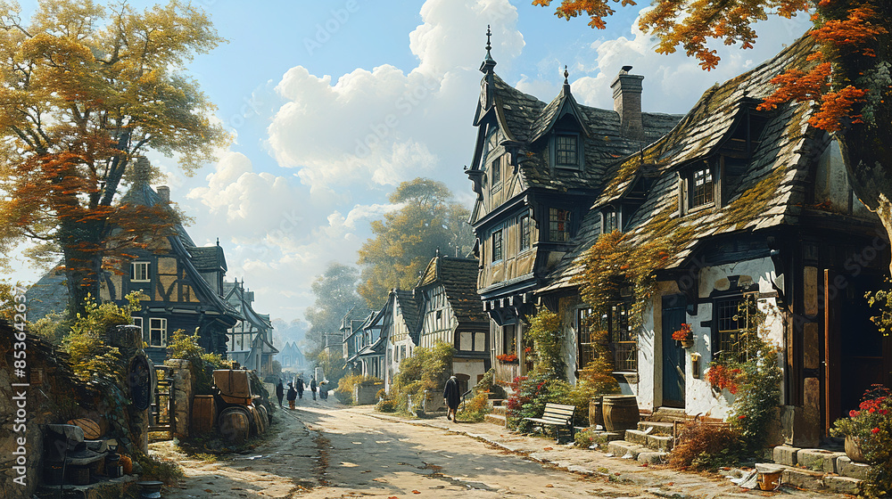 Beautiful Pathway An Ancient Rural Village With Trees and Vintage ...