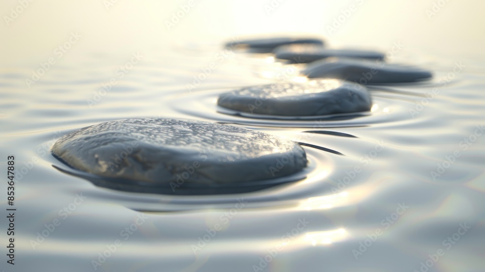 Zen Stones in Water, round stones floating on the water create a ...