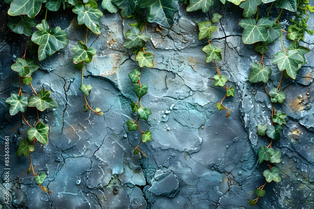 Rustic Ivy-Covered Stone Wall - Nature-Inspired Design for Print, Card ...