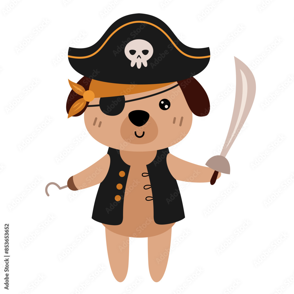 Pirate animal clipart. Dog clipart. Pirate dog in cartoon flat style ...