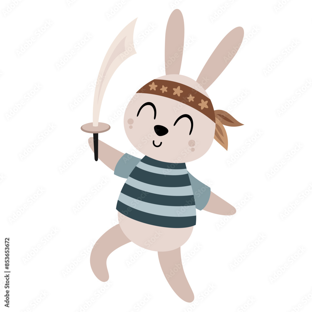 Pirate animal clipart. Rabbit clipart. Pirate rabbit in cartoon flat ...