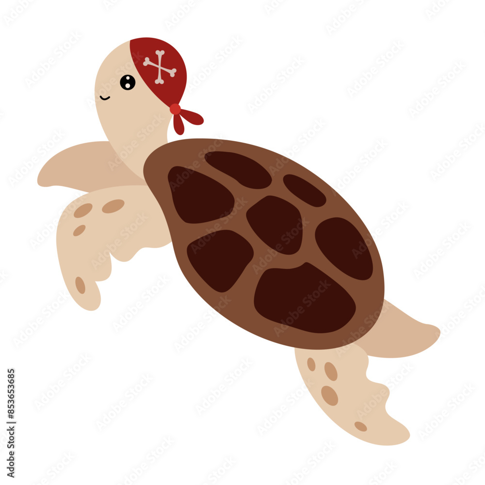 Pirate animal clipart. Turtle clipart. Pirate turtle in cartoon flat ...