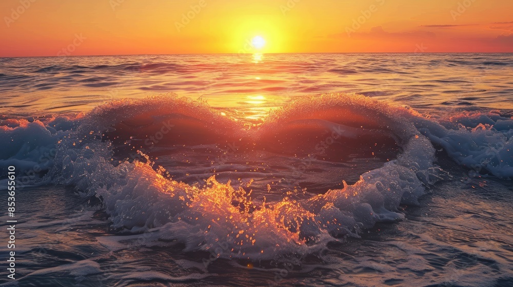 heart shaped sea waves You can see the sun setting in the middle of the ...