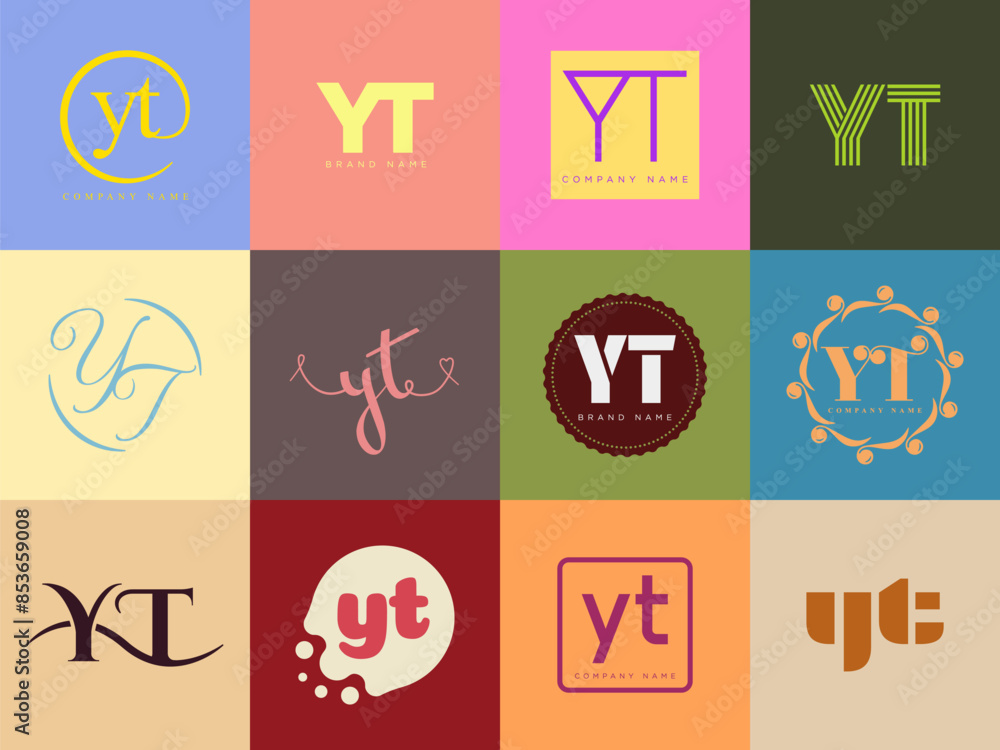 YT logo company template. Letter y and t logotype. Set different ...