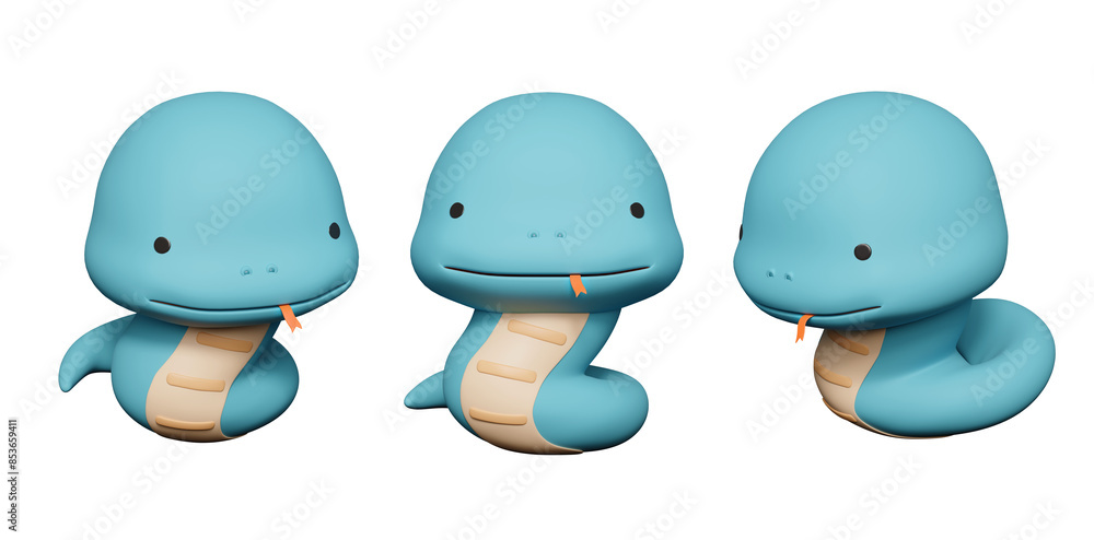 2025 year blue snake characters 3D graphics Stock Illustration | Adobe ...