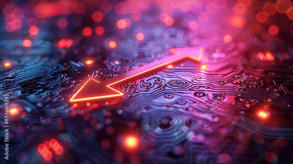 A detailed image featuring arrows integrated into a circuit board ...