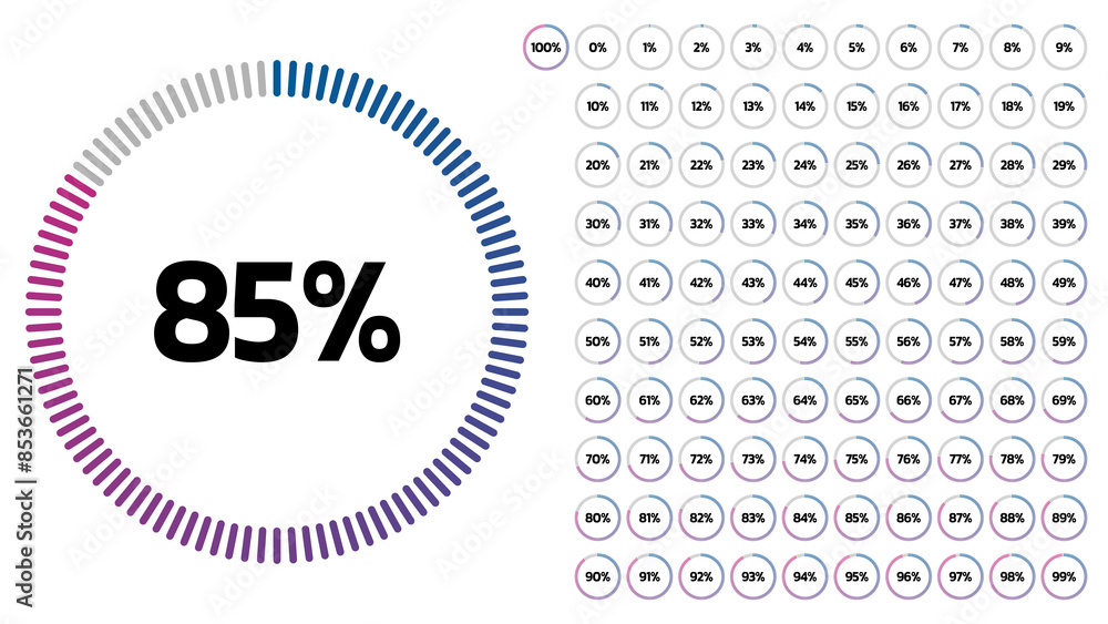 Set of gradient circle percentage diagrams from 0 to 100 for Web Design ...
