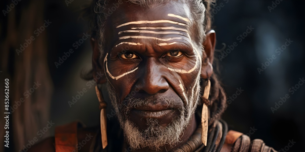Portrait of a First Nations Australian man in traditional dress ...