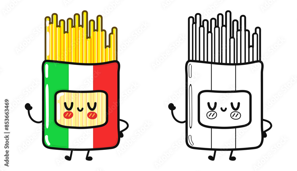 Pack Spaghetti character outline cartoon illustration for coloring book ...