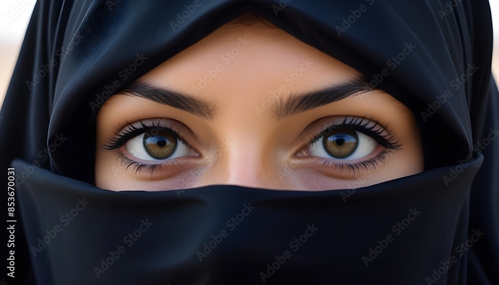 Arabic afghan arabian woman in a traditional black veil burka niqab ...