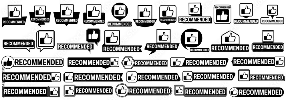 set collections recommended with thumb up icon sign. approval ...