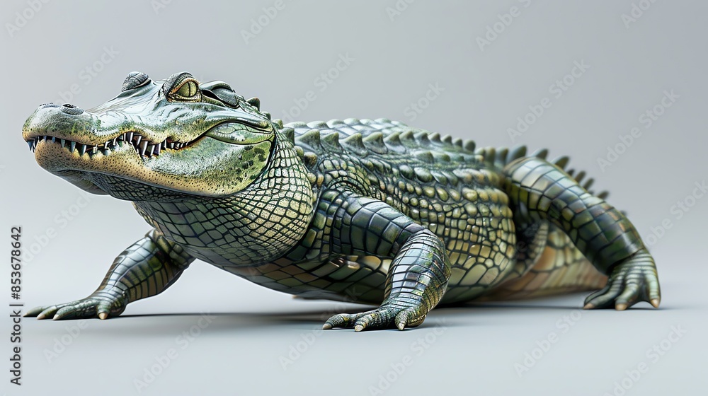 A detailed and realistic 3D rendering of an alligator. The alligator is ...