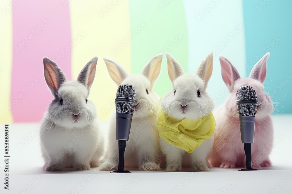 Animals singing karaoke with microphones and flashing lights on ...