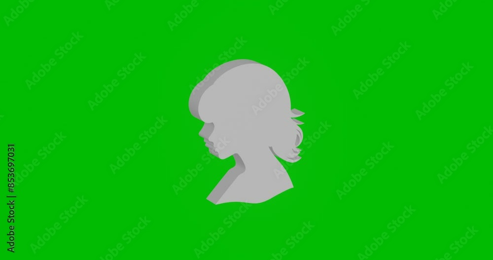 Animation of rotation of a white woman face profile symbol with shadow ...