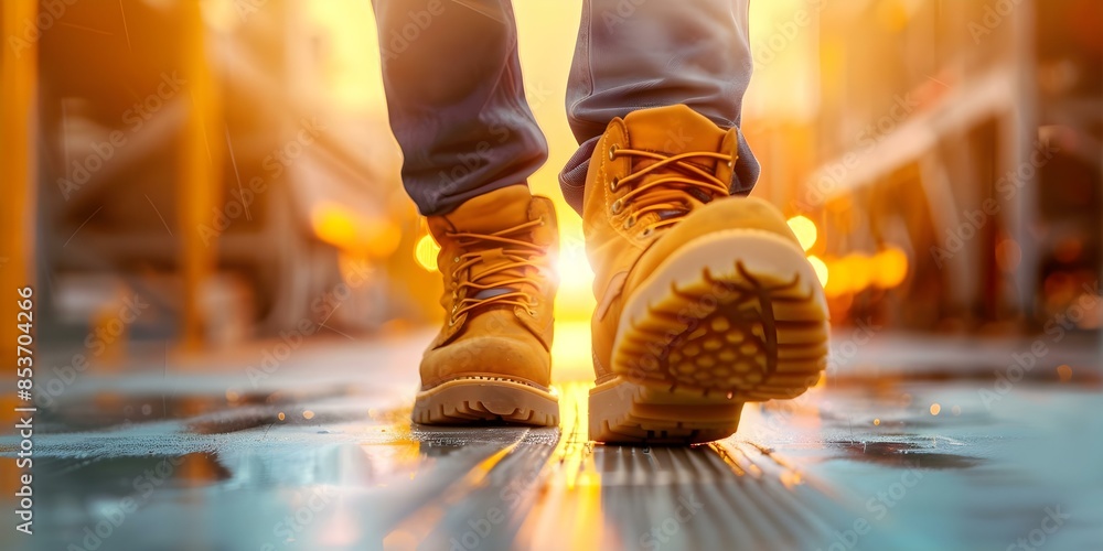 Demonstrating safety precautions in an industrial setting through close ...