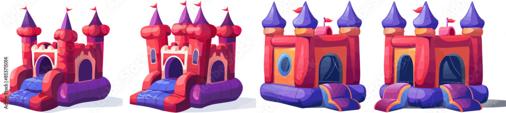 An inflated bouncing castle with a slide for kids that is isolated on ...
