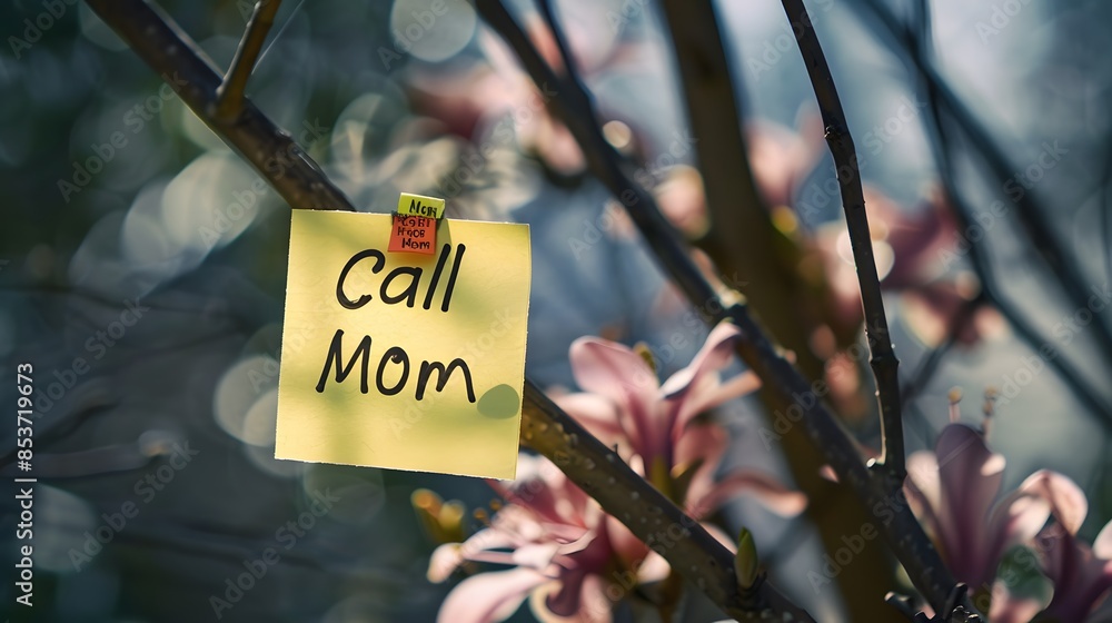 Sticky note with a reminder to "Call Mom" in bold handwriting ...