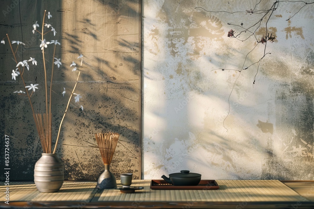 An elegant depiction of a traditional Japanese tea ceremony, with ...
