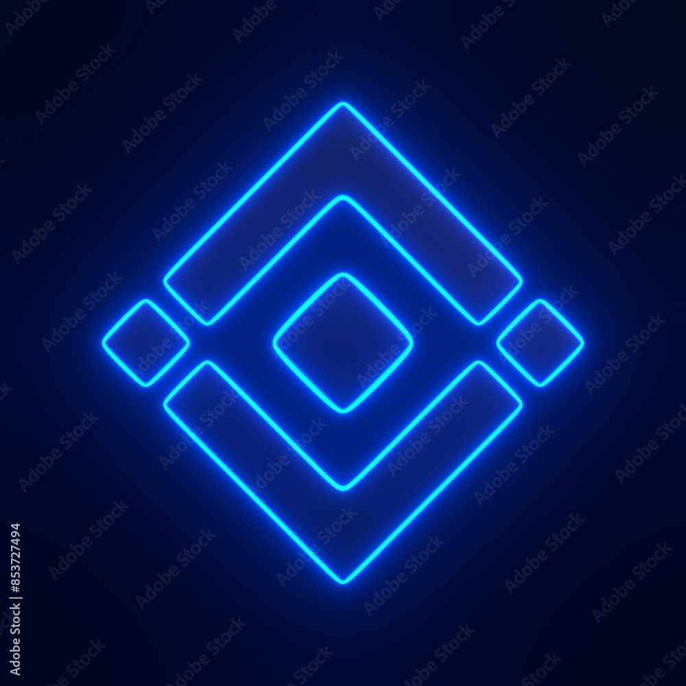 Binance symbol with bright glowing futuristic blue lights on black ...