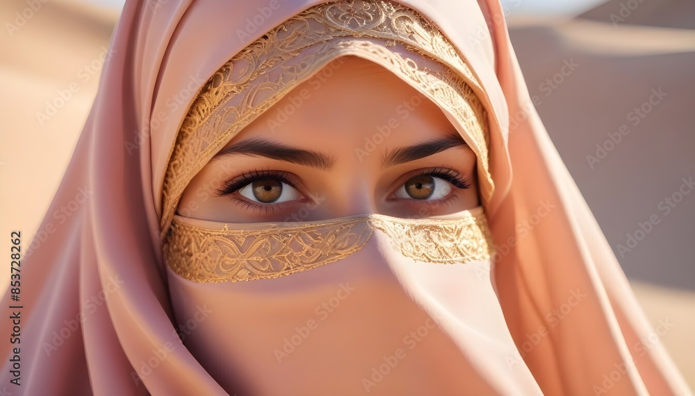 Arabic afghan arabian woman in a traditional pink veil burka niqab ...