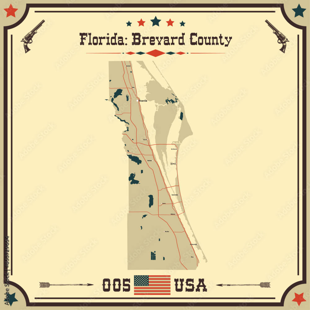 Large and accurate map of Brevard County, Florida, USA with vintage ...