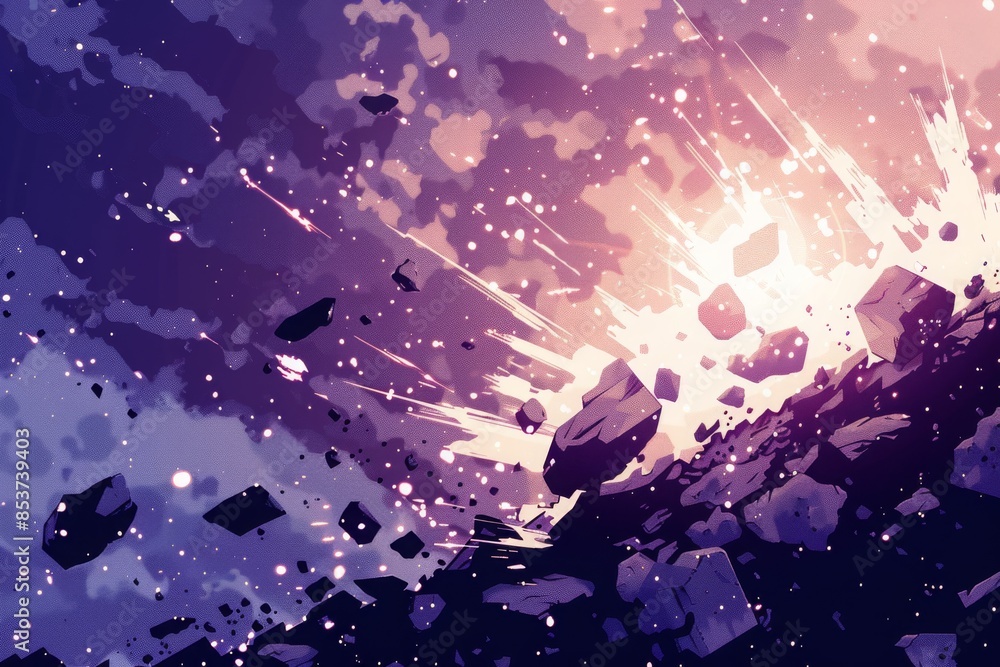 Cosmic Explosion with Debris in Space - 8bit pixel art background Stock ...