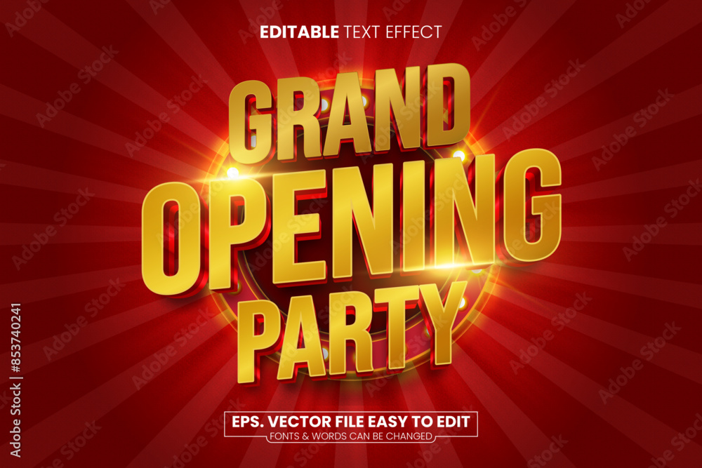 Grand opening party 3d editable vector text effect. Neon light vintage ...