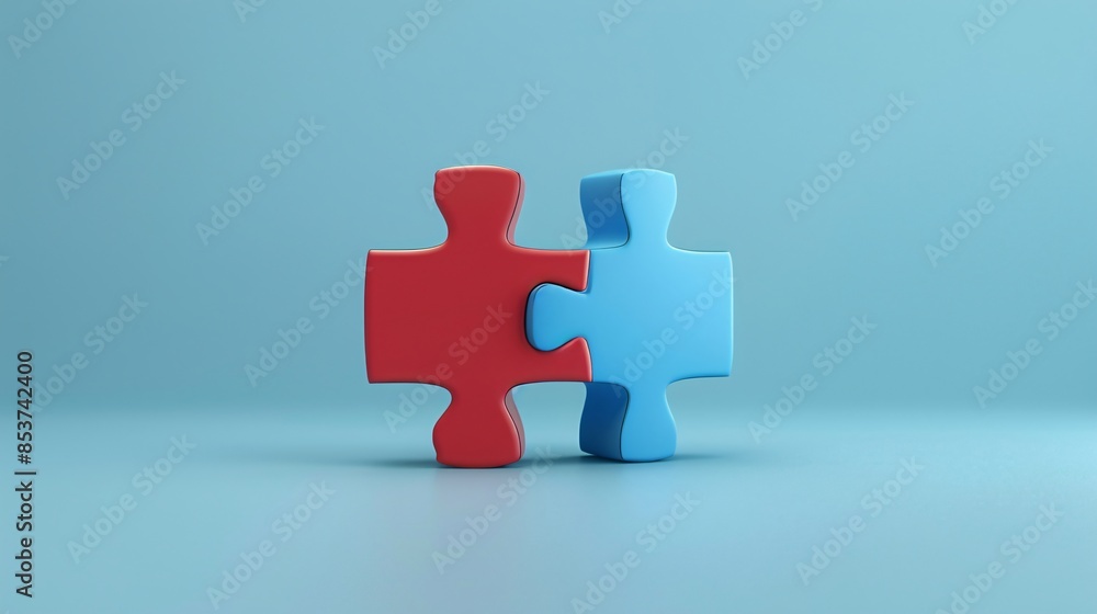 Two interlocking puzzle pieces, one red and one blue, symbolizing ...