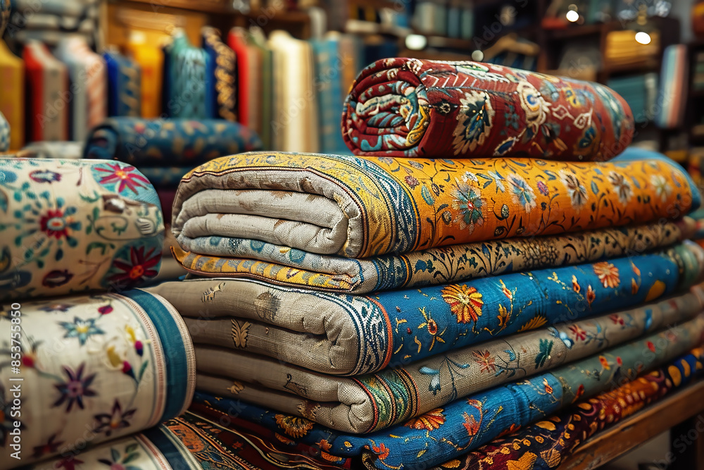 Bolts of cloth or material decorated in traditional Kalamkari art from ...