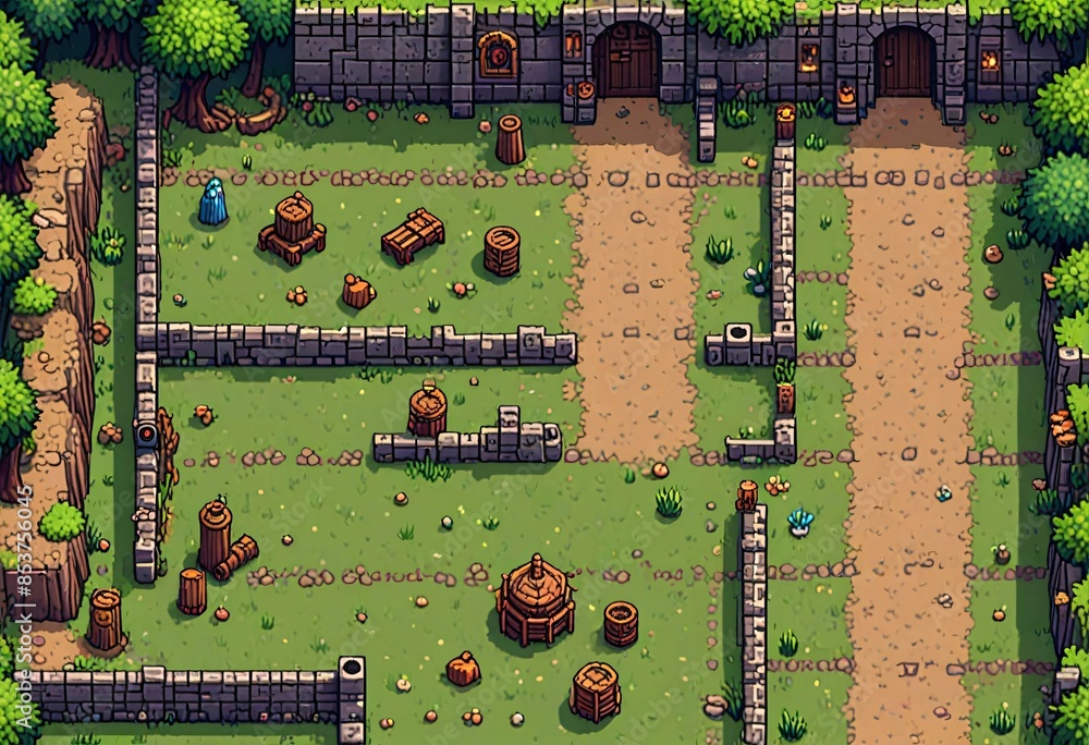 asset for a bit pixel platform mobile game,dirt grass wood tree bush ...