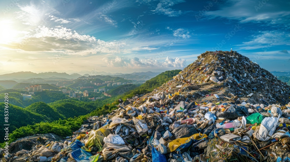 Ecological engineering, standing on a mountain of large piles of ...