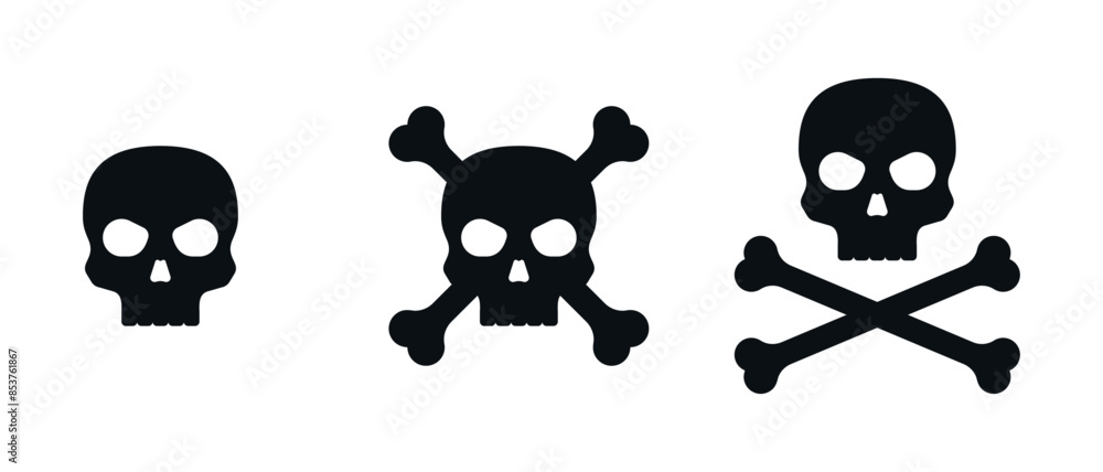 Skulls and crossbones. Skulls with crossbones icons collection isolated ...