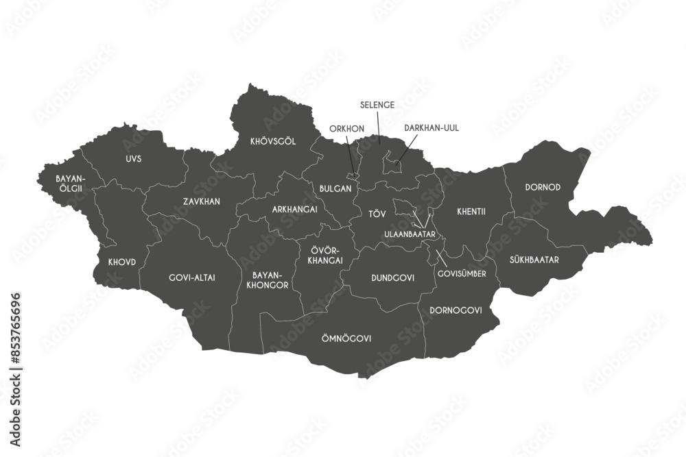 Vector regional map of Mongolia with provinces and administrative ...
