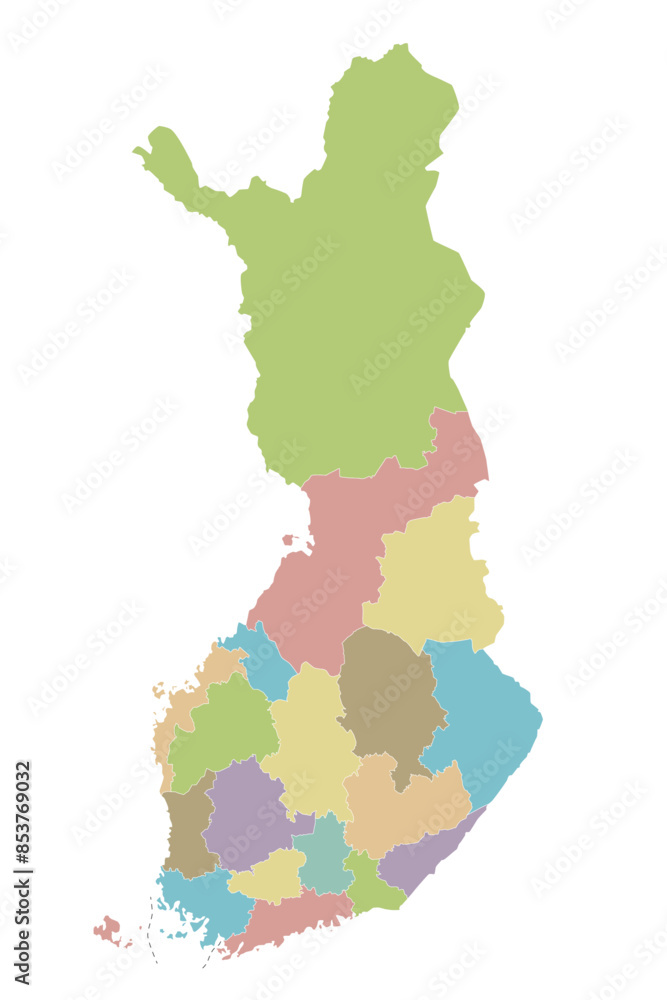 Vector blank map of Finland with regions or counties and administrative ...
