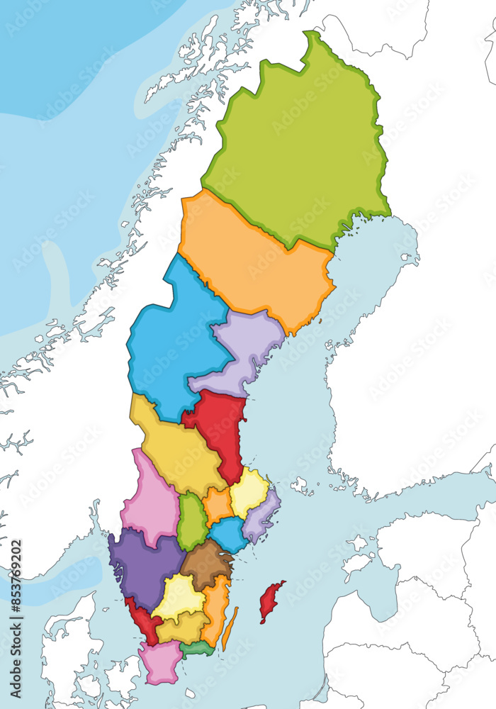 Vector illustrated regional blank map of Sweden with counties and ...